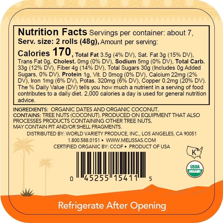 Organic Coconut Roll Dates — Melissas Produce